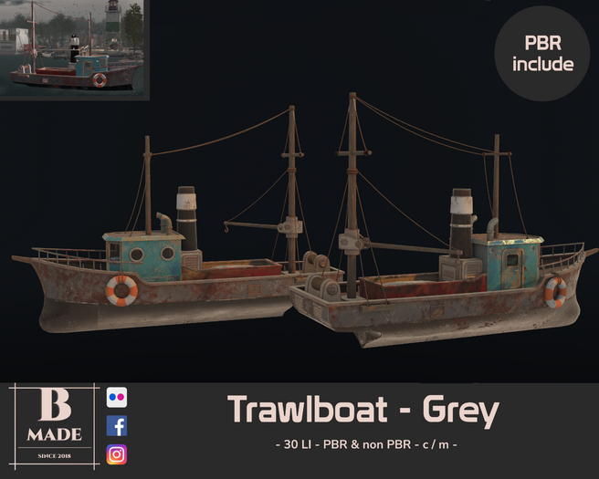 Second Life Marketplace - B-Made - Trawlboat [Grey]